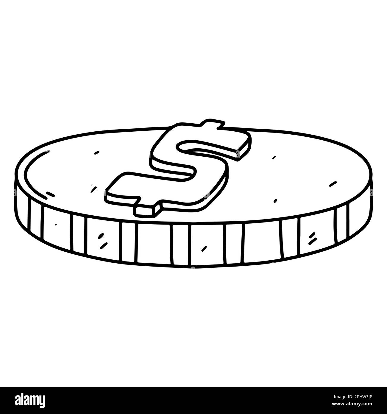 Coin in hand drawn doodle style. Vector Illustration isolated on white ...