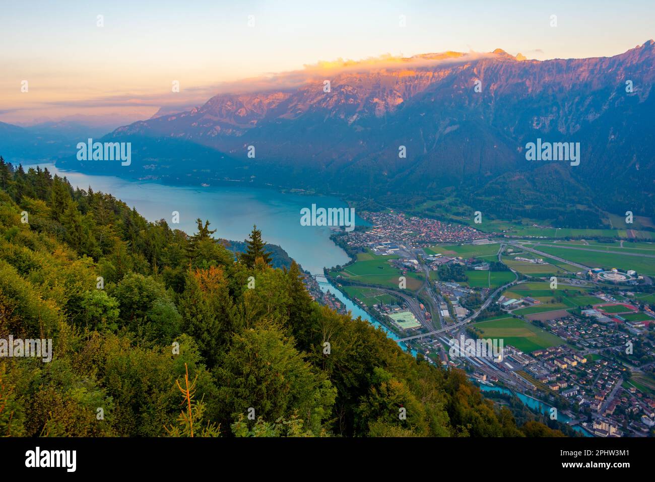 Sunset panorama view of Interlaken, Switzerland Stock Photo - Alamy