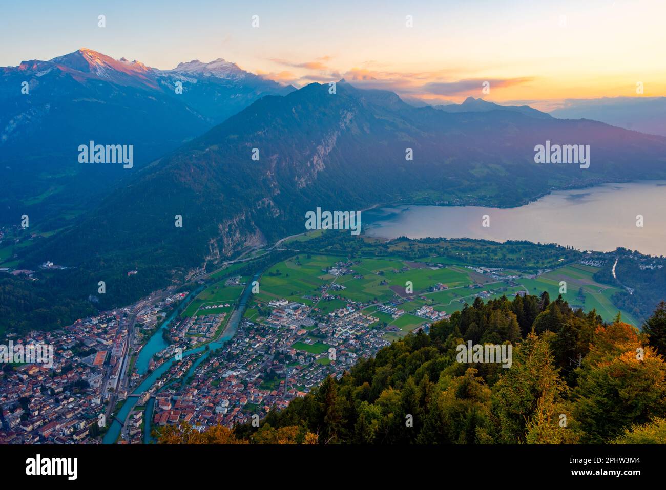 Sunset panorama view of Interlaken, Switzerland Stock Photo - Alamy