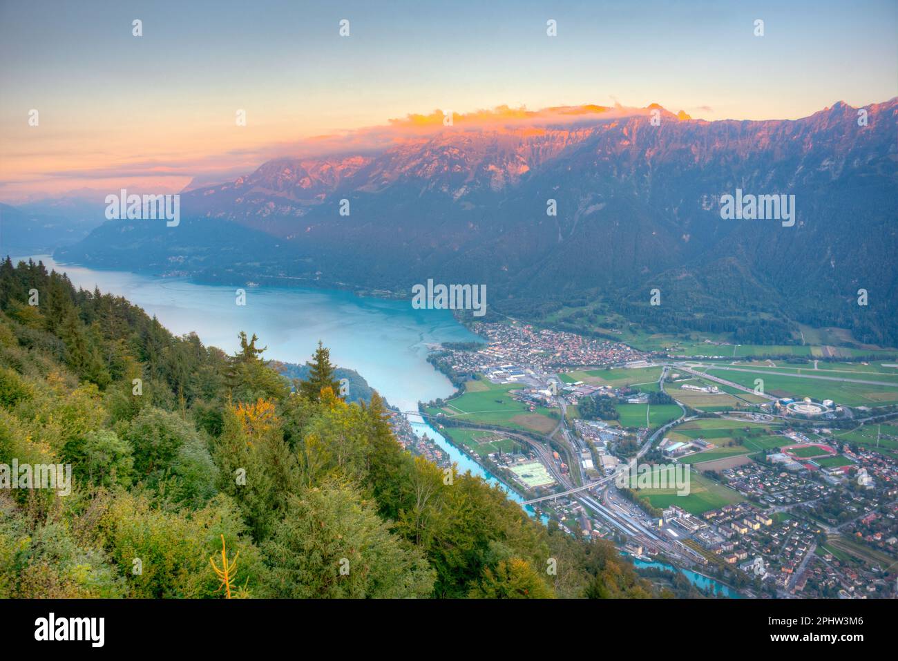 Sunset panorama view of Interlaken, Switzerland Stock Photo - Alamy