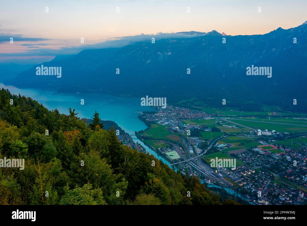 Sunset panorama view of Interlaken, Switzerland Stock Photo - Alamy