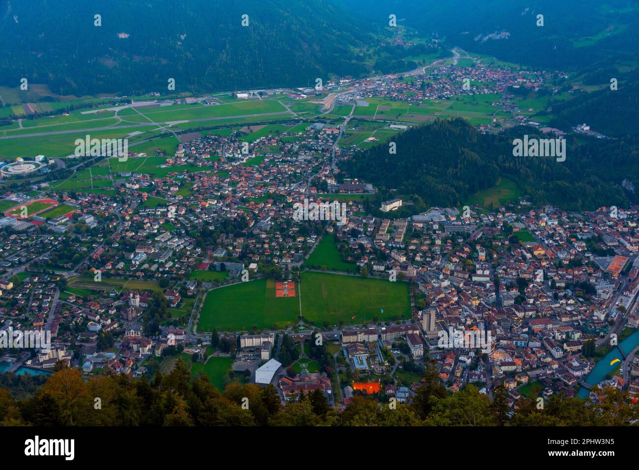 Sunset panorama view of Interlaken, Switzerland Stock Photo - Alamy