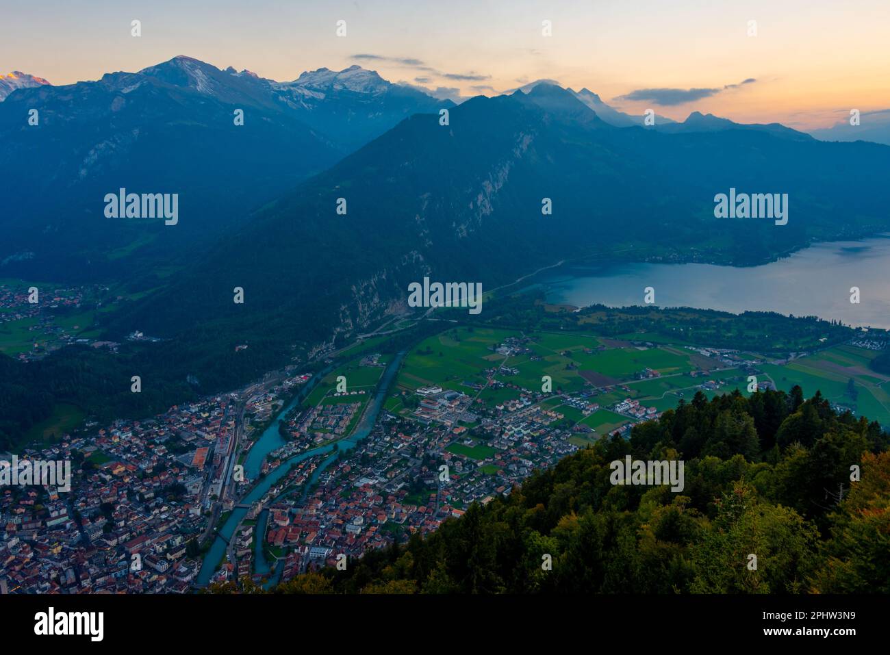 Sunset panorama view of Interlaken, Switzerland Stock Photo - Alamy