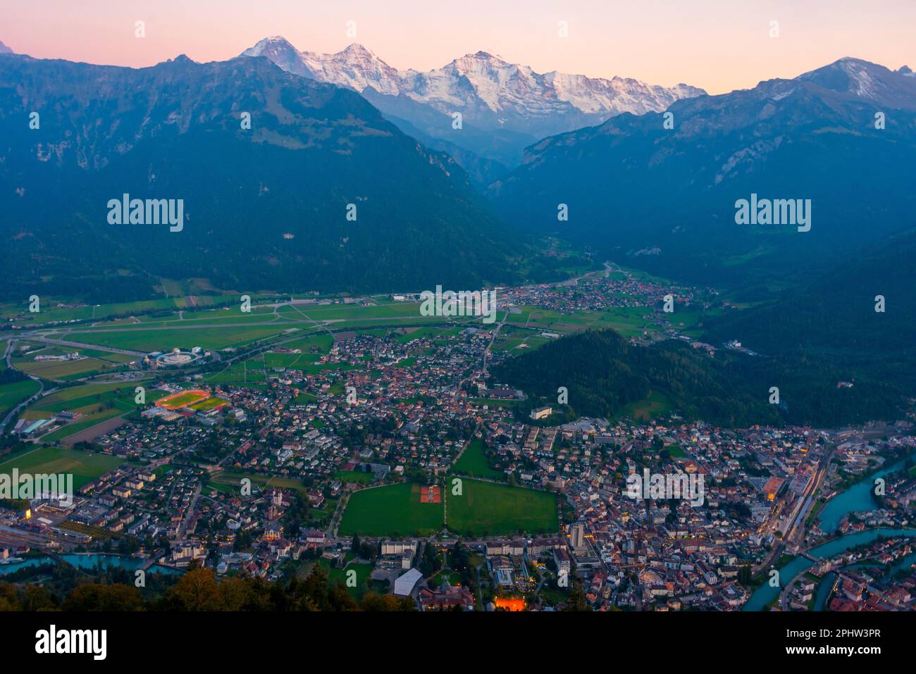 Sunset panorama view of Interlaken, Switzerland Stock Photo - Alamy