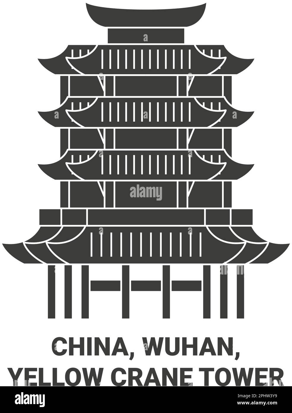 China, Wuhan, Yellow Crane Tower travel landmark vector illustration ...