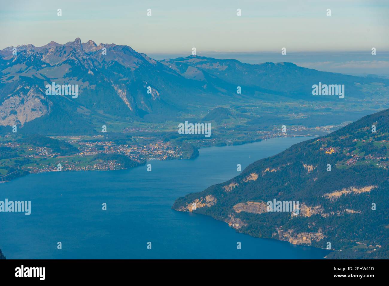 Panorama of thunersee in Switzerland Stock Photo - Alamy