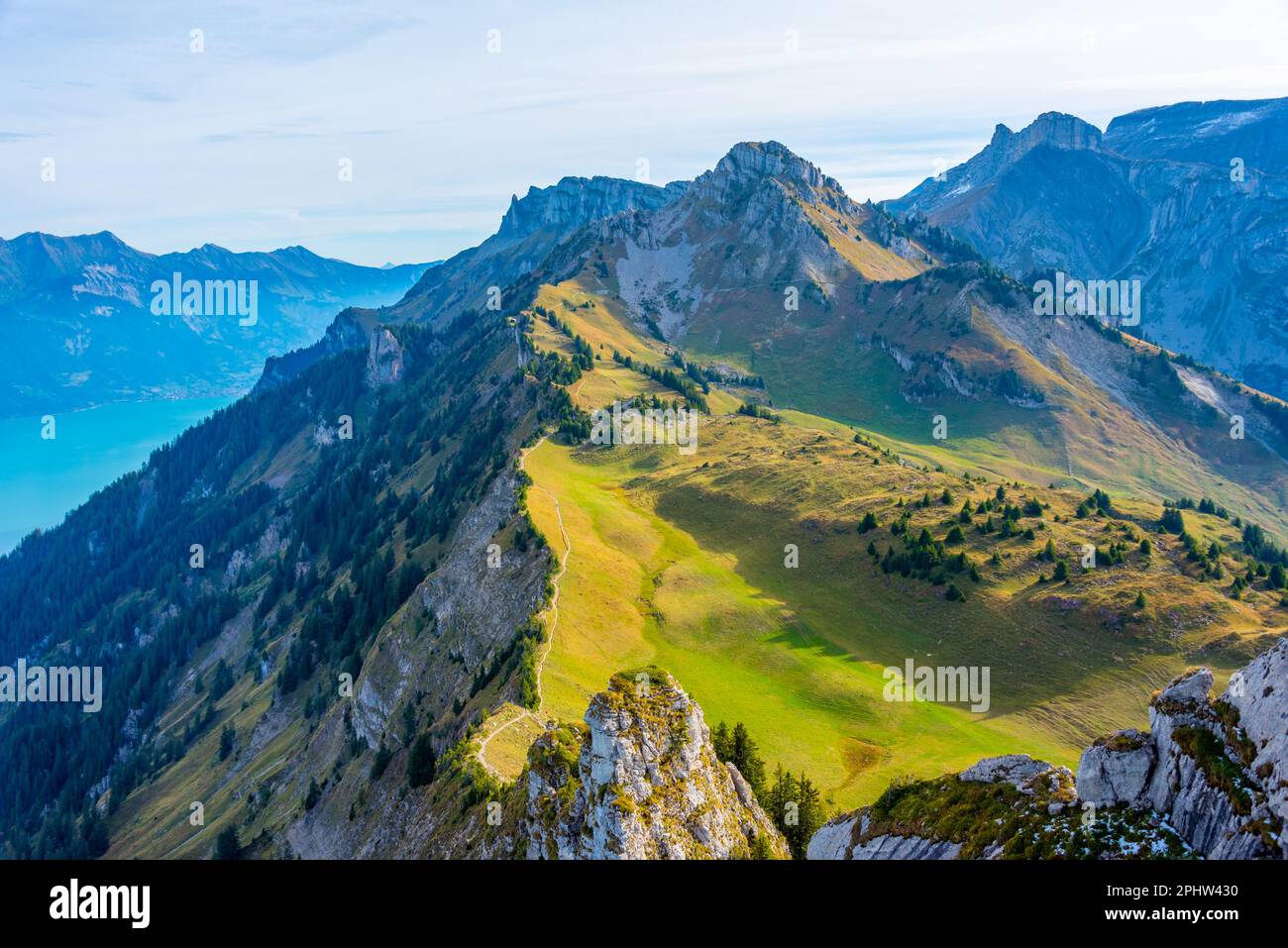 Panorama view of Bernese Alps from Loucherhorn in Switzerland Stock ...