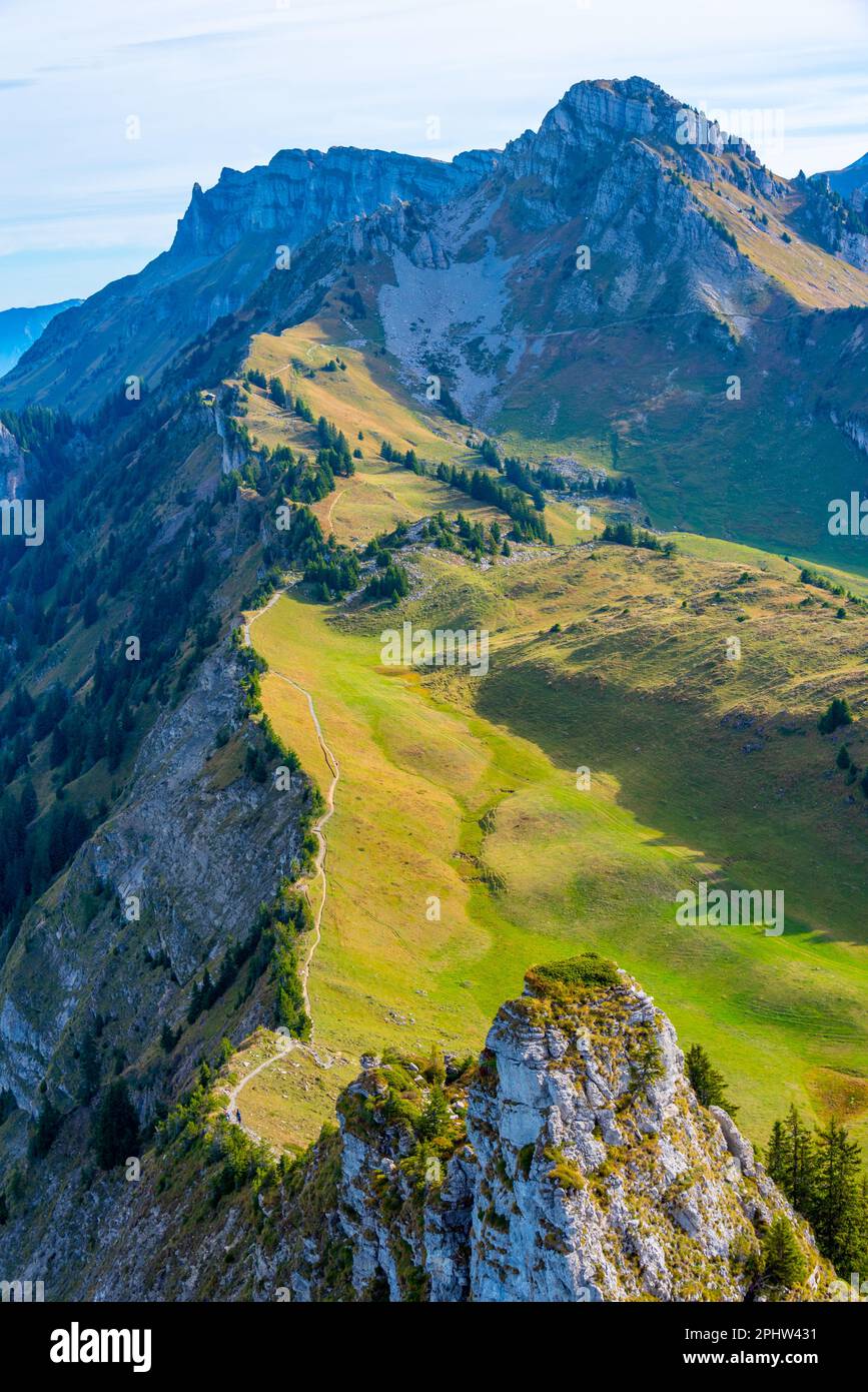 Panorama view of Bernese Alps from Loucherhorn in Switzerland Stock ...