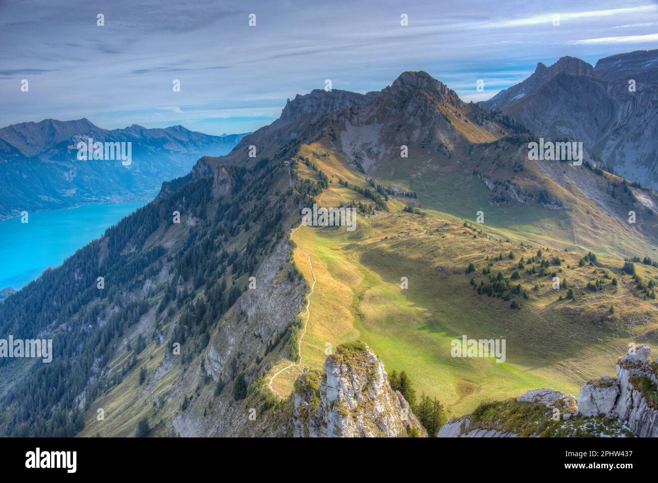 Panorama view of Bernese Alps from Loucherhorn in Switzerland Stock ...