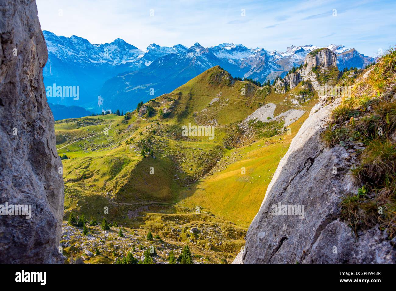Panorama view of Bernese Alps from Loucherhorn in Switzerland Stock ...