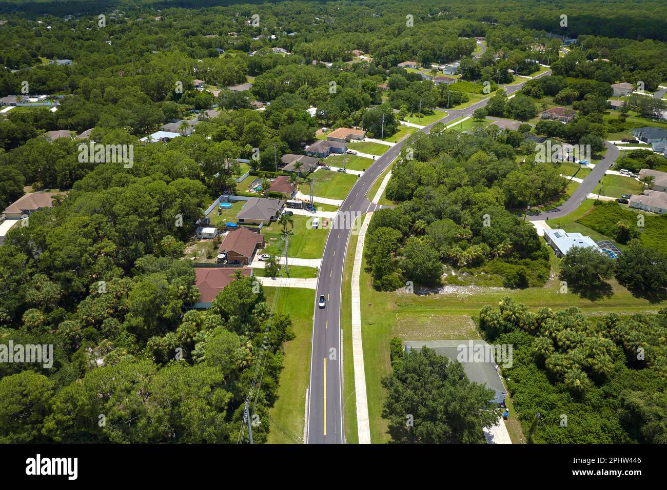 Aerial view of american small town in Florida with private homes ...