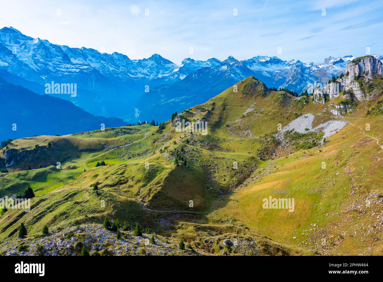 Panorama view of Bernese Alps from Loucherhorn in Switzerland Stock ...