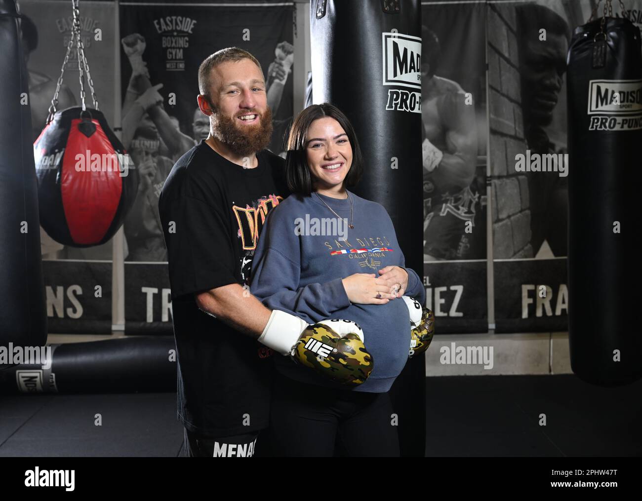 Boxer Floyd Masson and his partner Hannah who is expecting twins pose ...