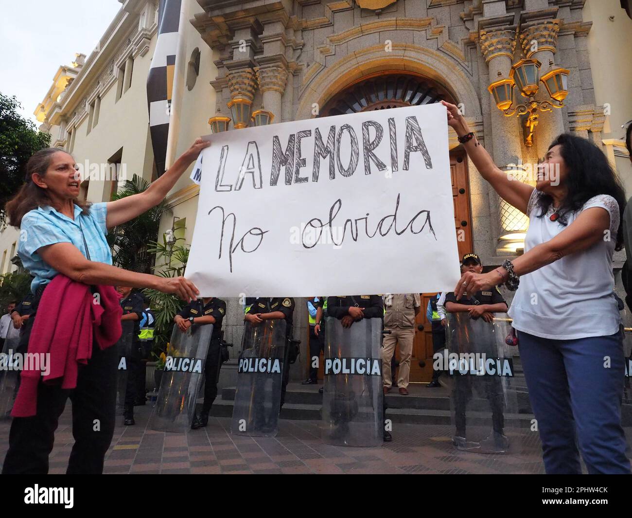 Peru, 29/03/2023, "Memory Does Not Forget" can be read on a banner when ...