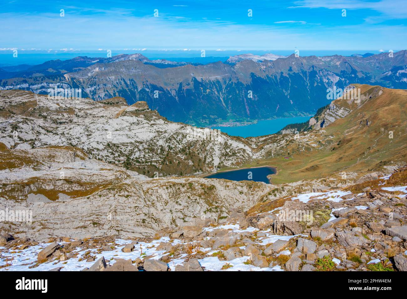 Panorama view of Brienzersee lake alongside Schynige Platte-First ...
