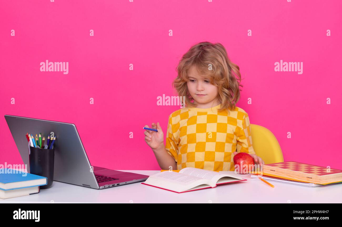 School child. Kid boy from elementary school. Pupil go study. Clever ...