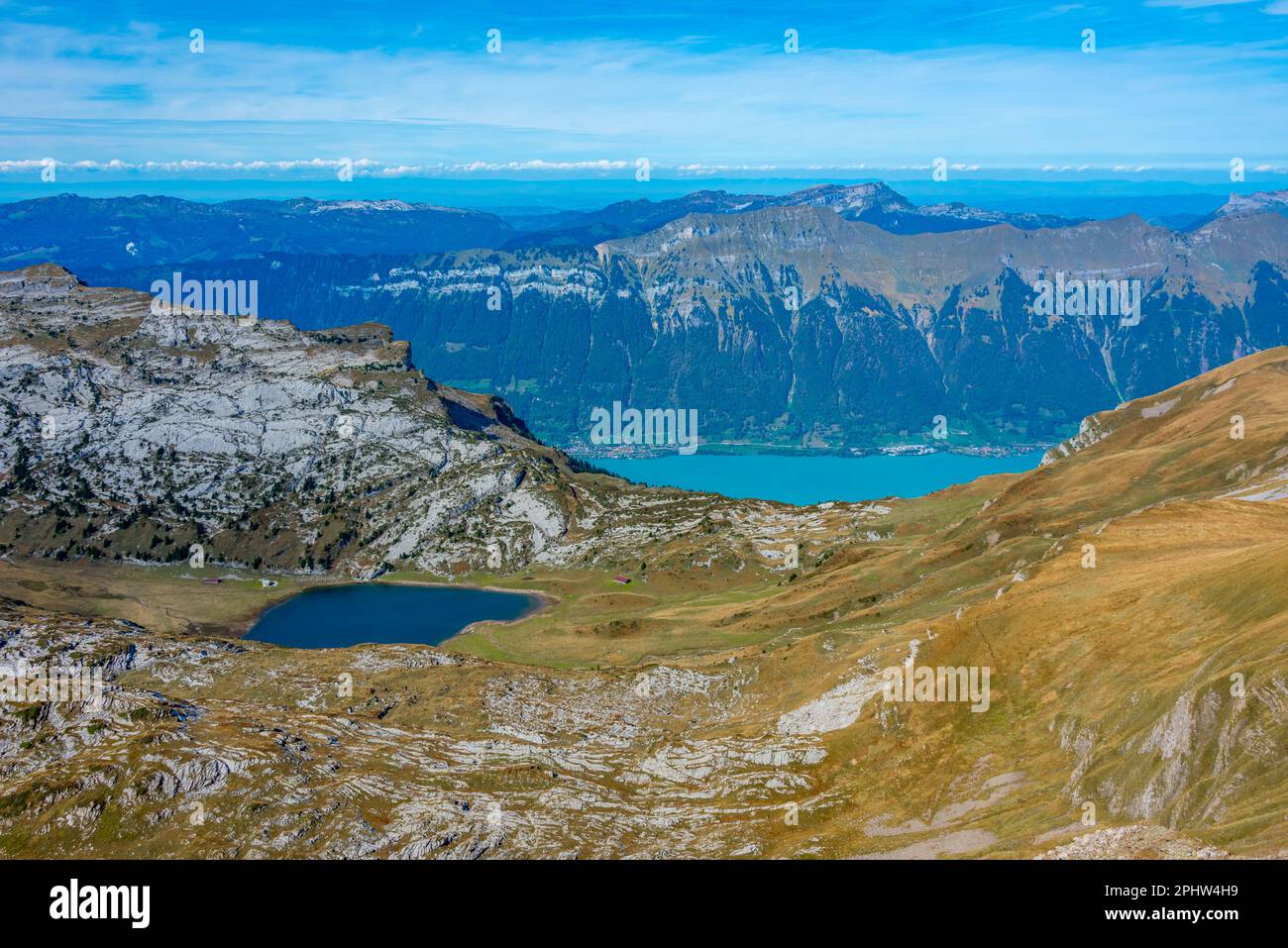 Panorama view of Brienzersee lake alongside Schynige Platte-First ...