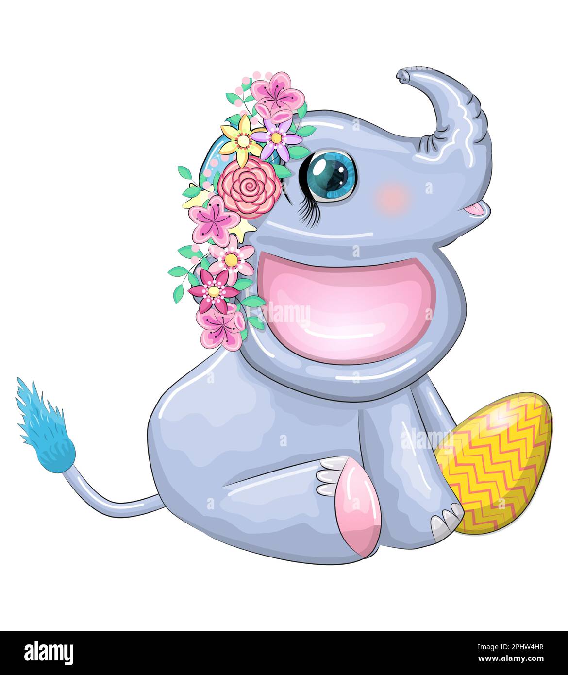 Cute cartoon elephant, childish character with beautiful eyes holding ...