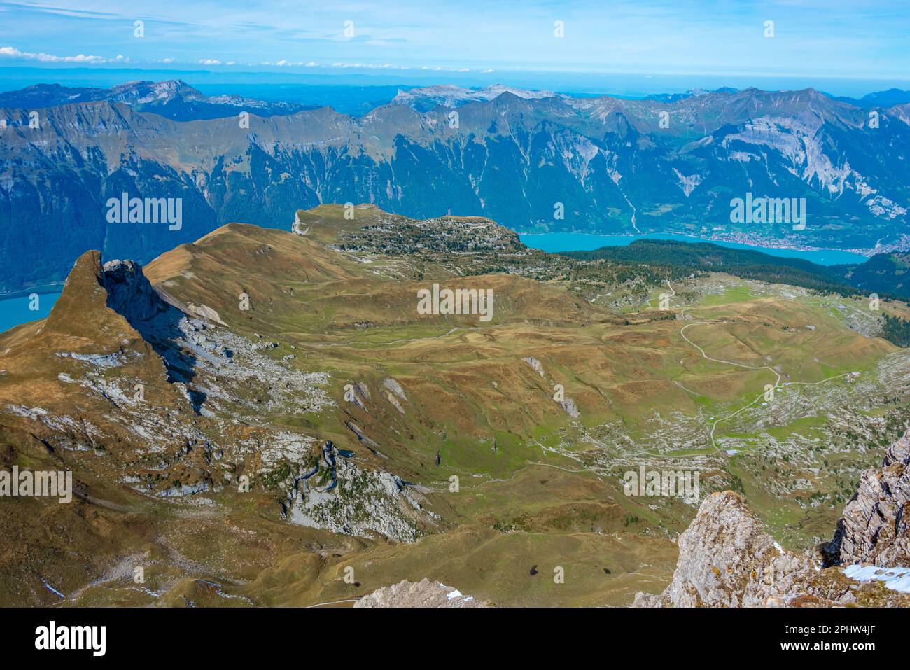 Panorama view of Brienzersee lake alongside Schynige Platte-First ...