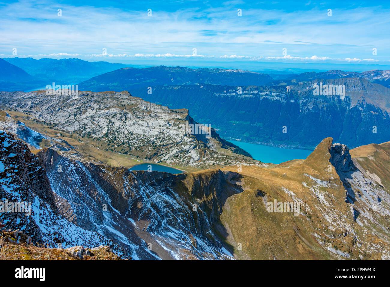 Panorama view of Brienzersee lake alongside Schynige Platte-First ...