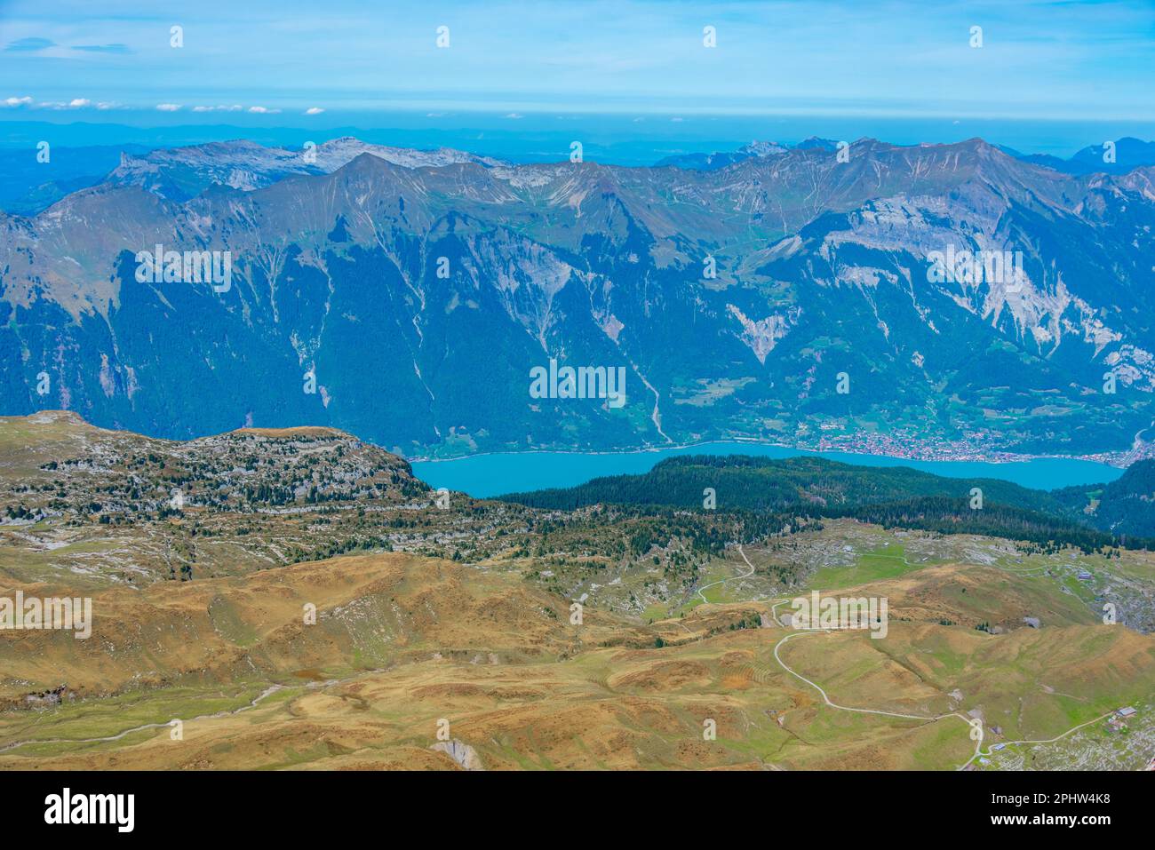 Panorama view of Brienzersee lake alongside Schynige Platte-First ...