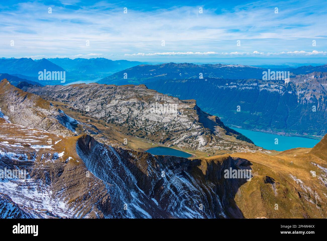 Panorama view of Brienzersee lake alongside Schynige Platte-First ...
