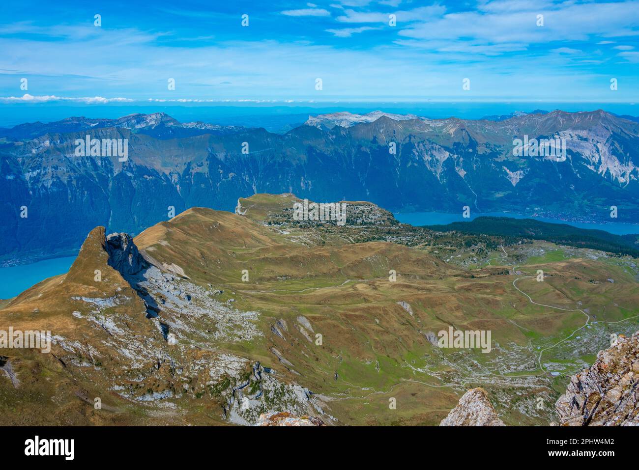 Panorama view of Brienzersee lake alongside Schynige Platte-First ...