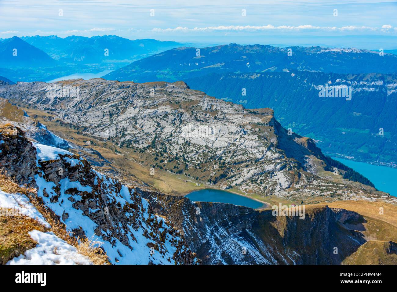 Panorama view of Brienzersee lake alongside Schynige Platte-First ...