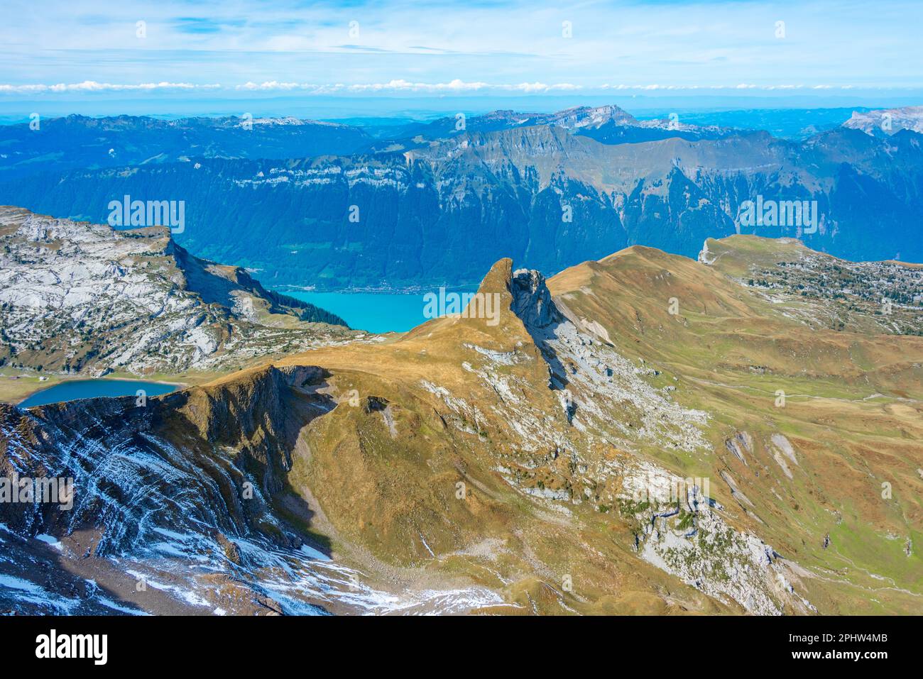 Panorama view of Brienzersee lake alongside Schynige Platte-First ...