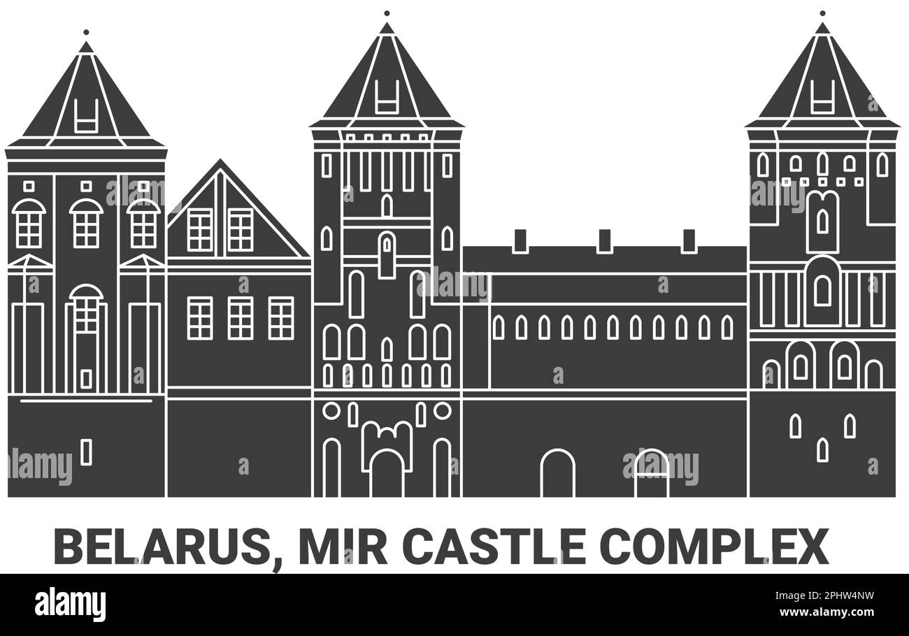Belarus, Mir Castle Complex travel landmark vector illustration Stock ...