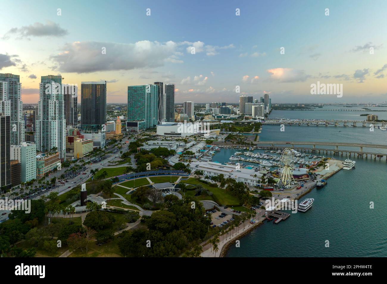 Aerial view of downtown district of of Miami Brickell in Florida, USA ...