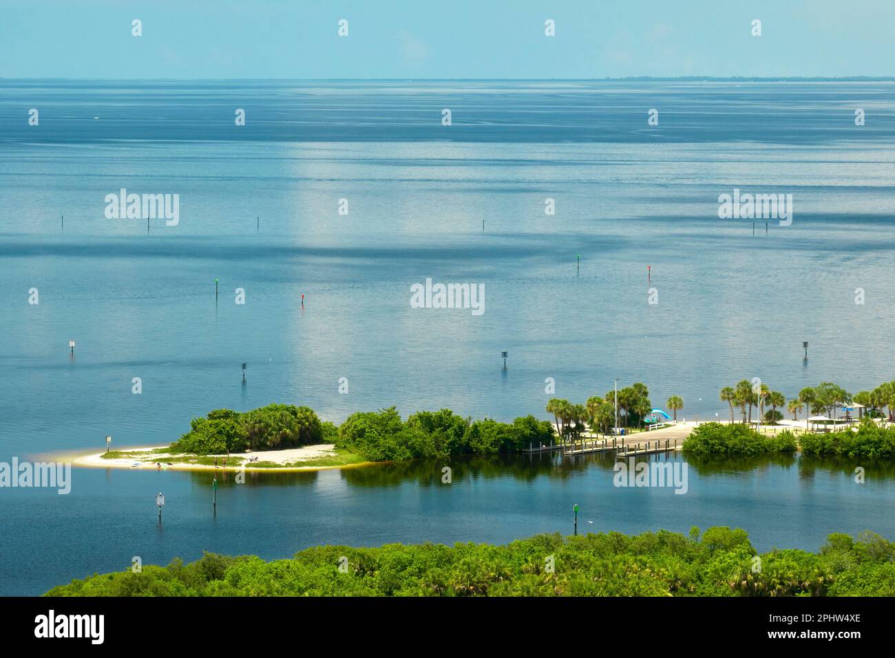 Aerial view of Florida wetlands with green vegetation between ocean ...