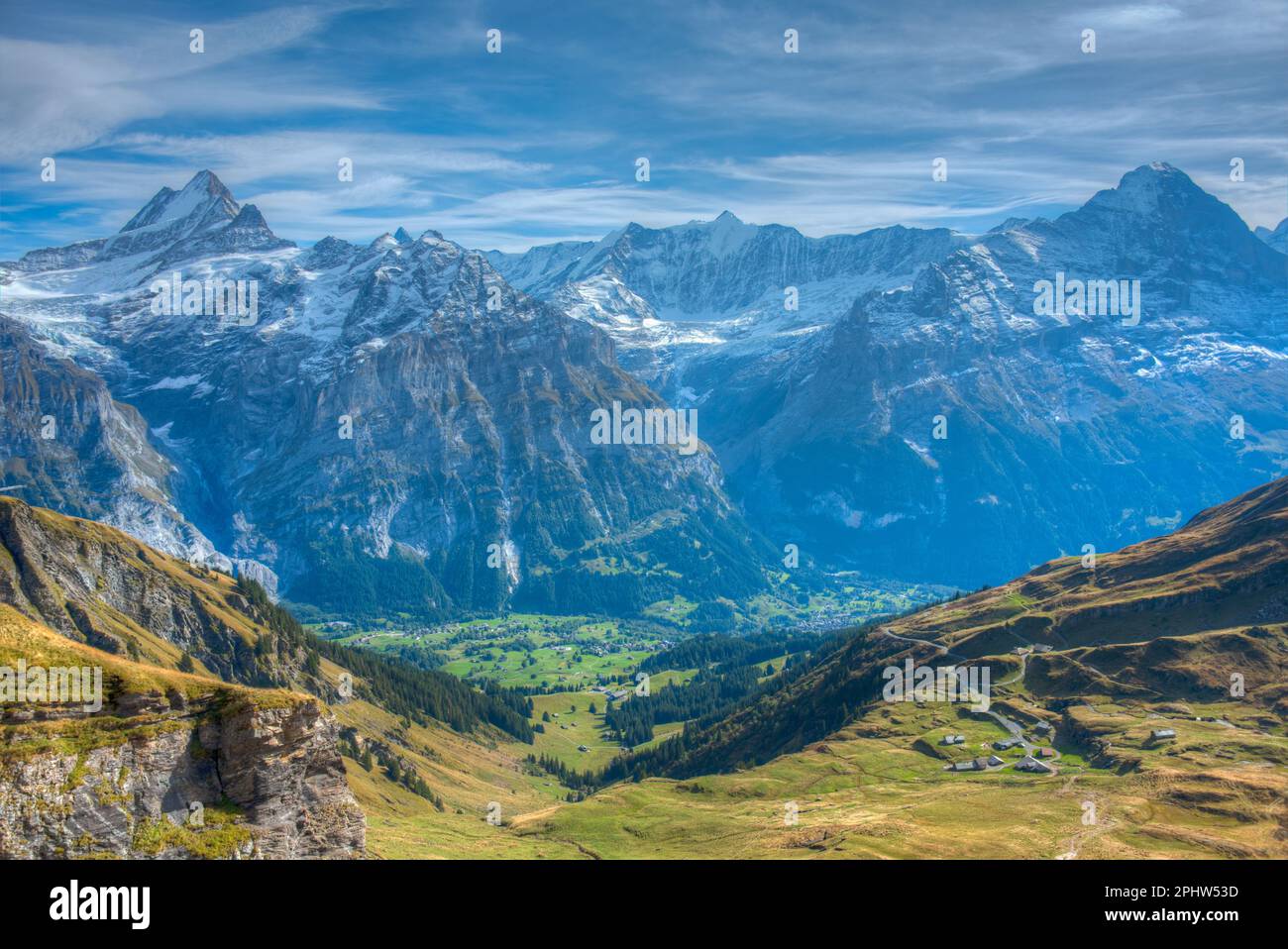 Panorama of the Alps over Grindelwald village in Switzerland Stock ...