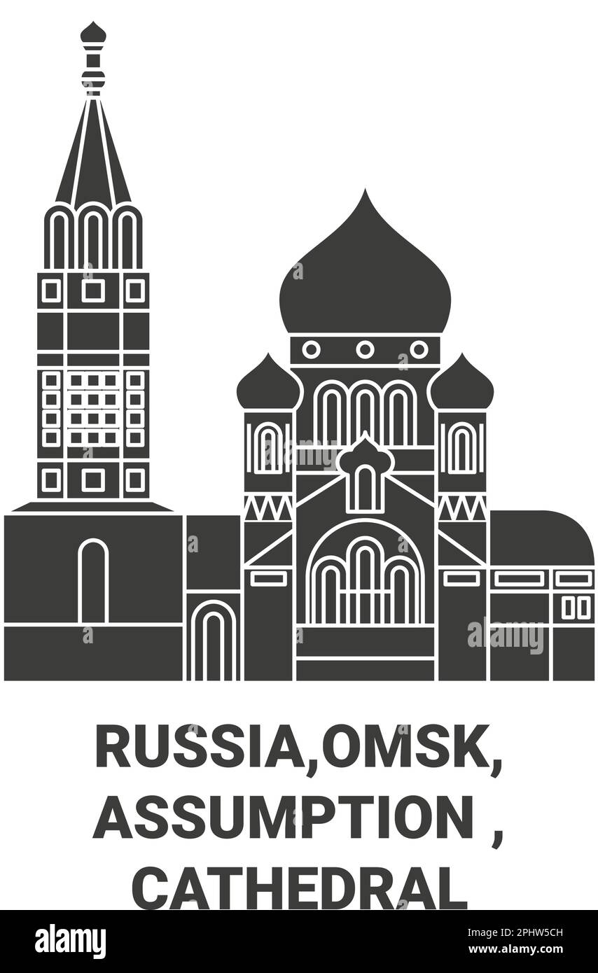 Russia,Omsk, Assumption , Cathedral travel landmark vector illustration ...