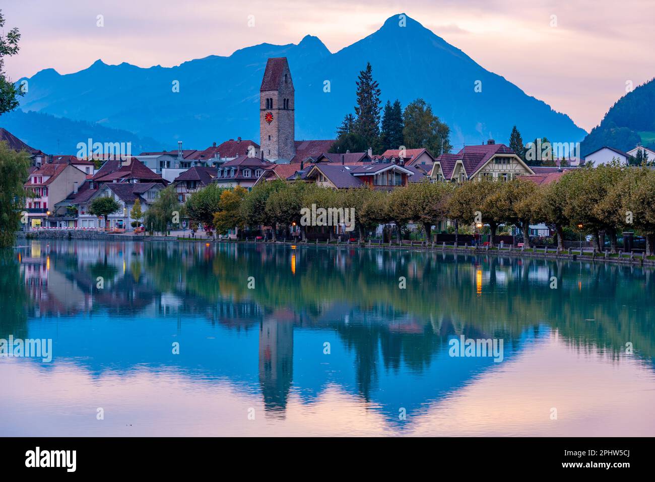 Cityscape of Unterseen in Switzerland Stock Photo - Alamy