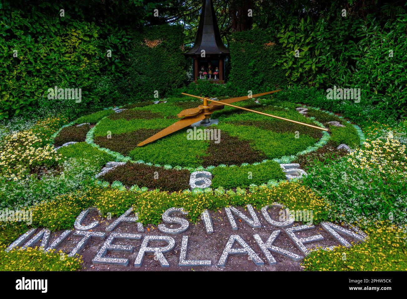 Sunset view of flower clock at the casino Interlaken in Switzerland ...