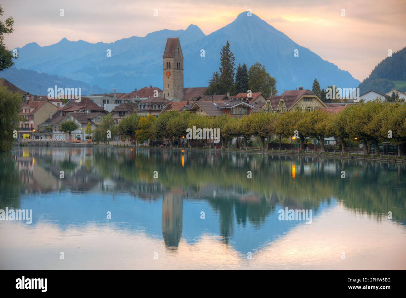 Cityscape of Unterseen in Switzerland Stock Photo - Alamy