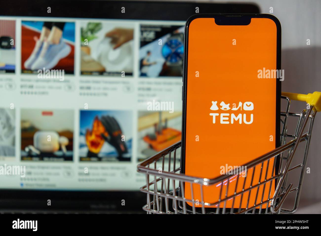 Gdansk, Poland - March 2023 Temu app icon in screen of MacBook Apple ...