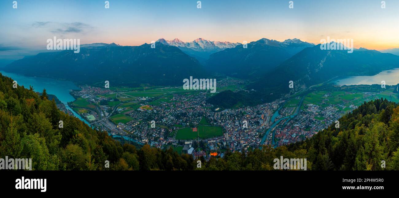 Sunset panorama view of Interlaken, Switzerland Stock Photo - Alamy
