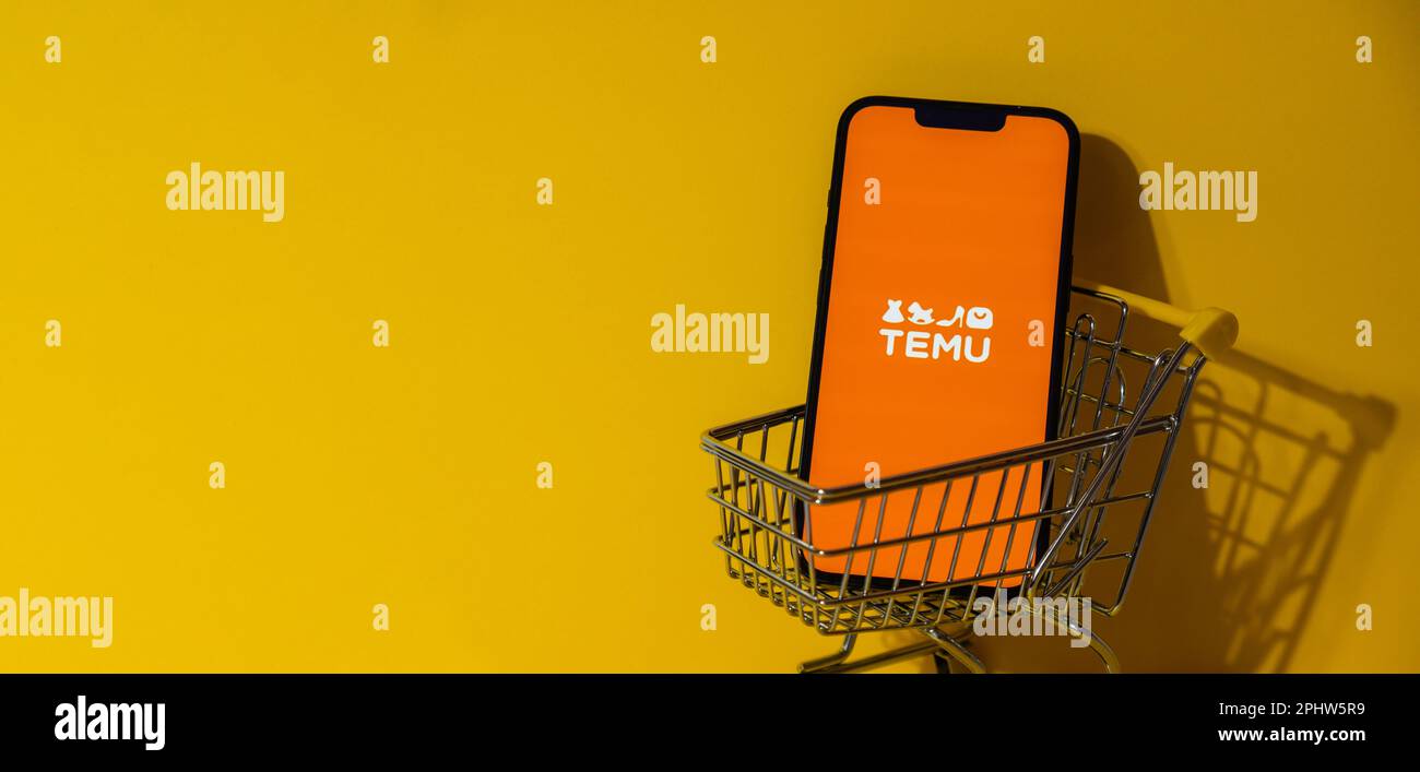 Gdansk, Poland - March 2023 Temu app icon in screen of mobile phone ...