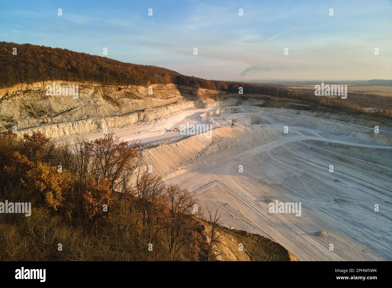 Aerial view of open pit mine of sandstone materials for construction ...