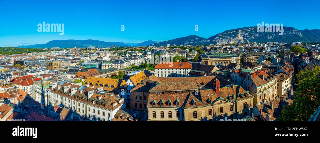Aerial view of historical buildings in the swiss city Geneva ...