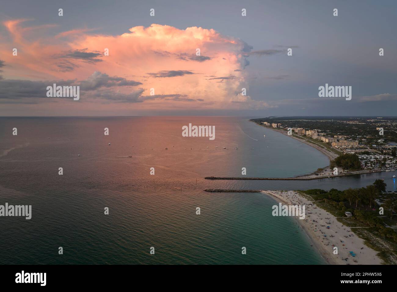 Aerial view of Nokomis beach and South and North Jetty in Sarasota ...