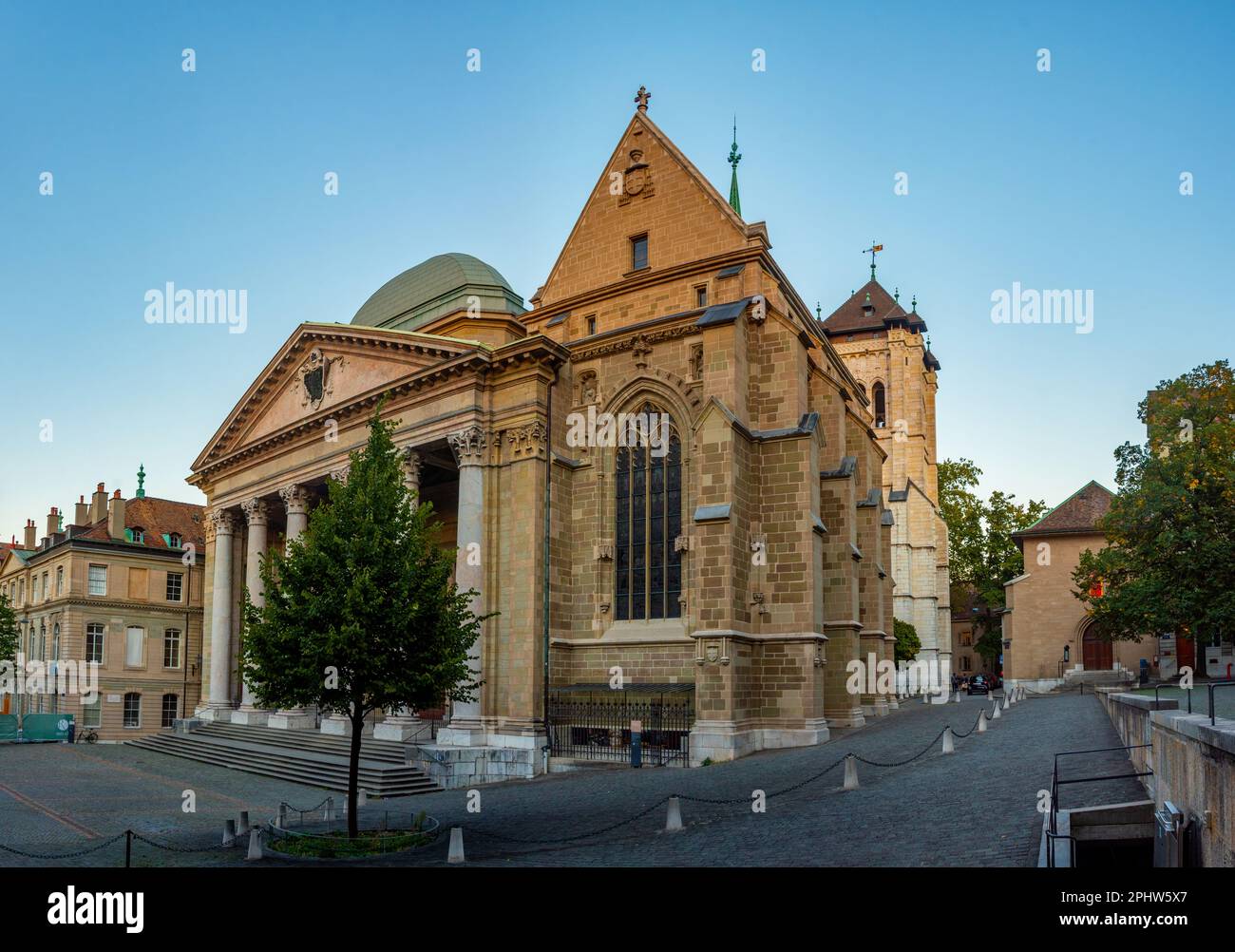 Sunset view of Saint Pierre cathedral in Geneva, Switzerland Stock ...