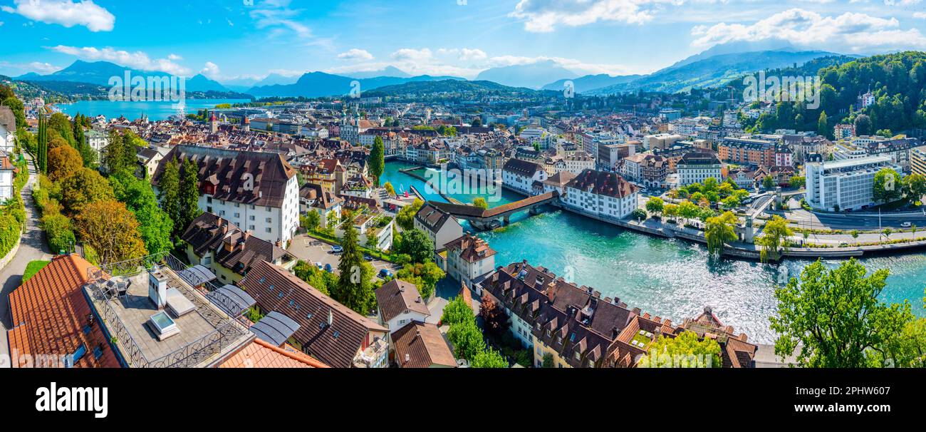 Aerial view of Swiss town Luzern and jesuit church Stock Photo - Alamy