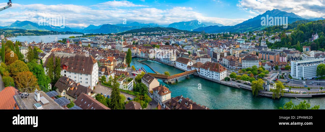 Aerial view of Swiss town Luzern and jesuit church Stock Photo - Alamy