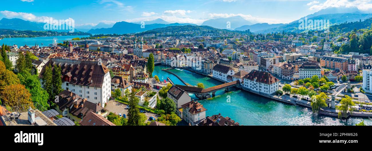 Aerial view of Swiss town Luzern and jesuit church Stock Photo - Alamy
