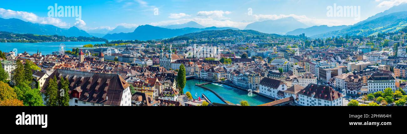 Aerial view of Swiss town Luzern and jesuit church Stock Photo - Alamy