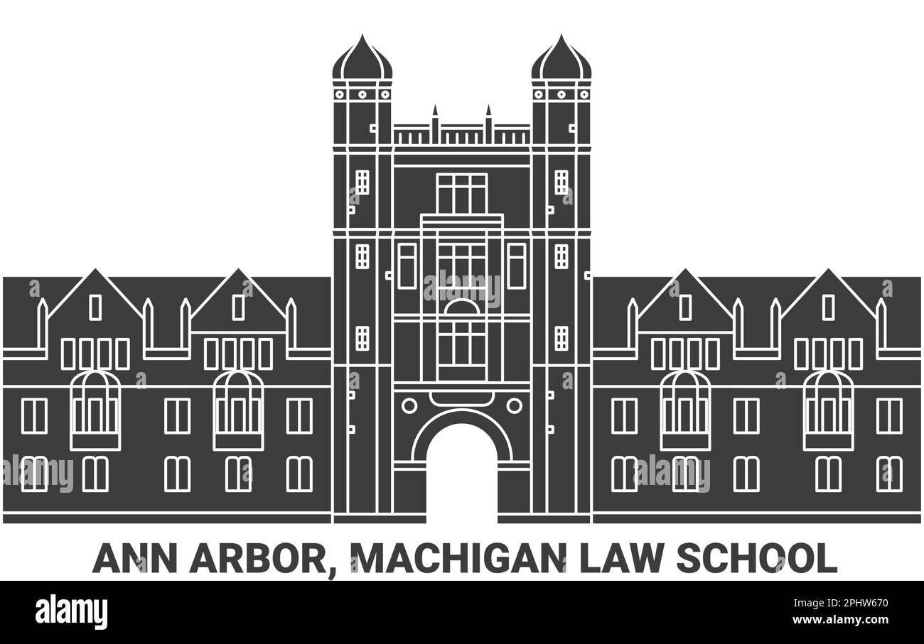 Usa, Ann Arbor, Machigan Law School travel landmark vector illustration ...