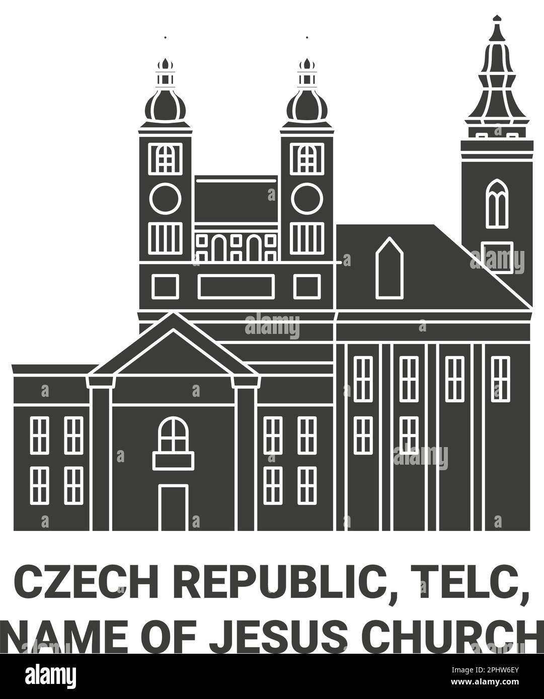Czech Republic, Telc, Name Of Jesus Church travel landmark vector ...